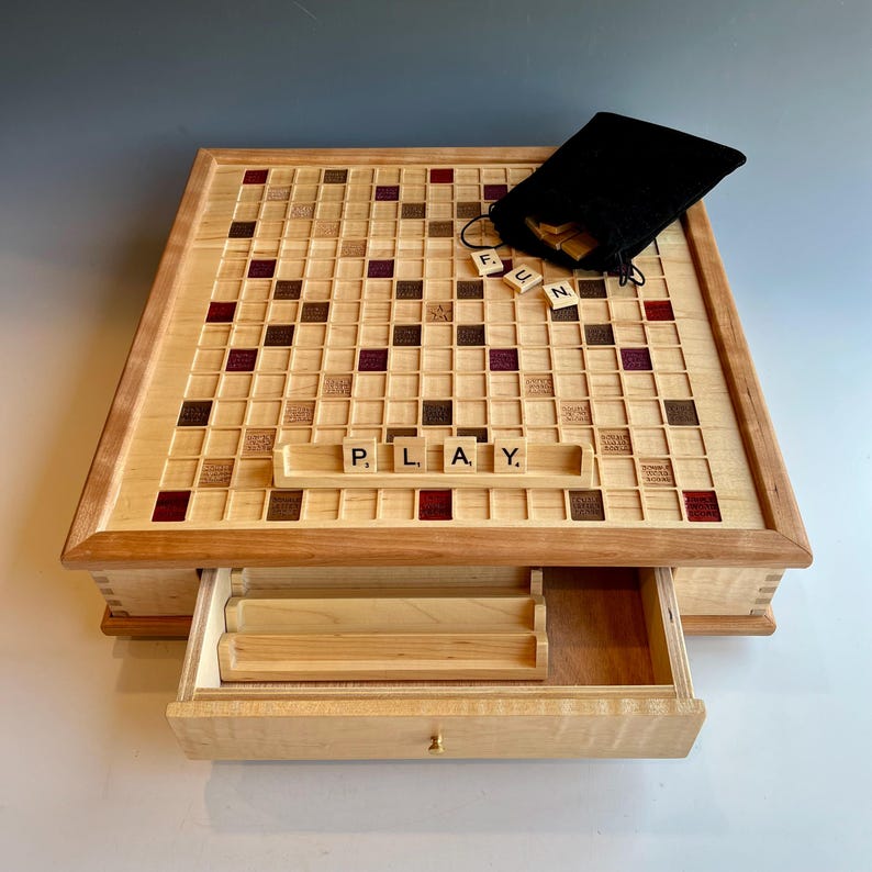 Personalized Rotating Scrabble Board: Cherry, Curly Maple, Finger ...