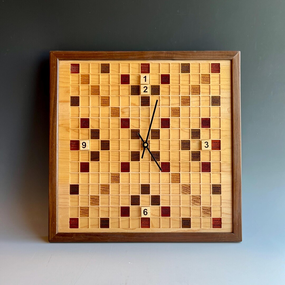Wood Scrabble Board Clock | Game Room Decor, USA Made - Etsy