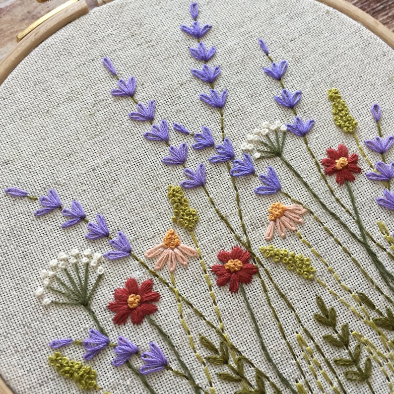 Botanical Hand Embroidery Designs Set, Wildflowers Embroidery Patterns ...