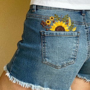 Sunflower Embroidery for Shorts Jeans Pocket, Hand Embroidered Summer ...