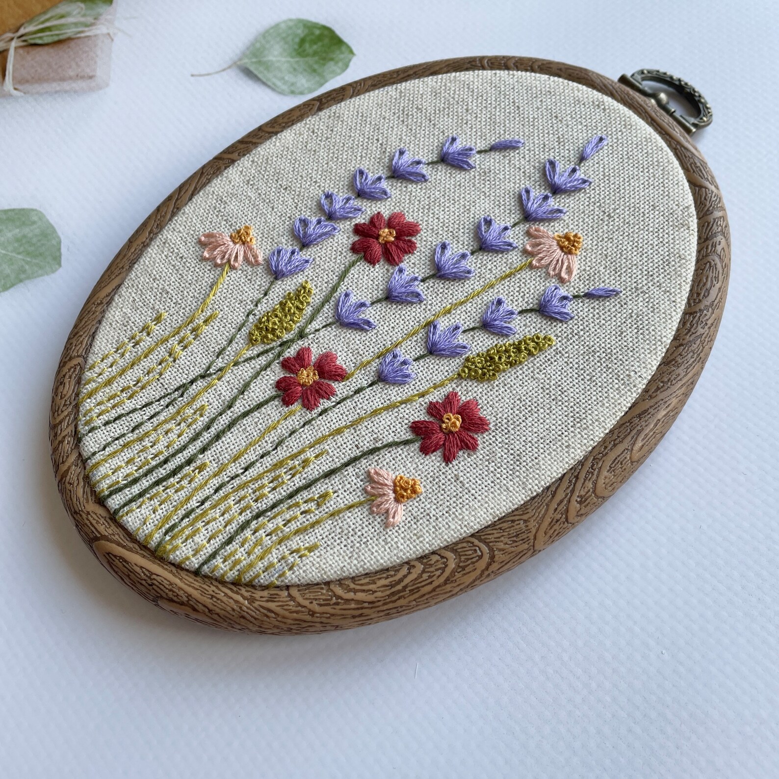 Wildflower Meadow Embroidery Pattern, Beginner Friendly Floral Oval ...