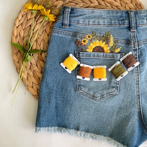 Sunflower Embroidery for Shorts Jeans Pocket, Hand Embroidered Summer ...