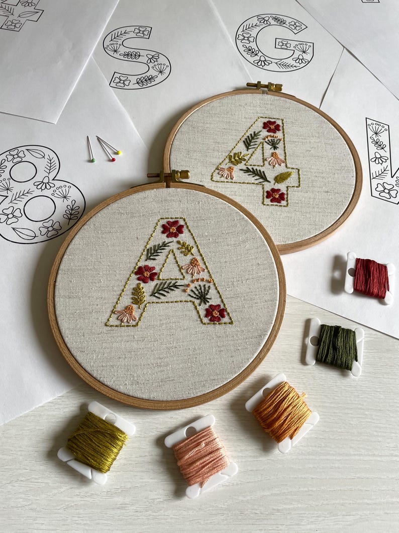 Floral Alphabet & Numbers Embroidery PDF Pattern Bundle, Wildflowers ...