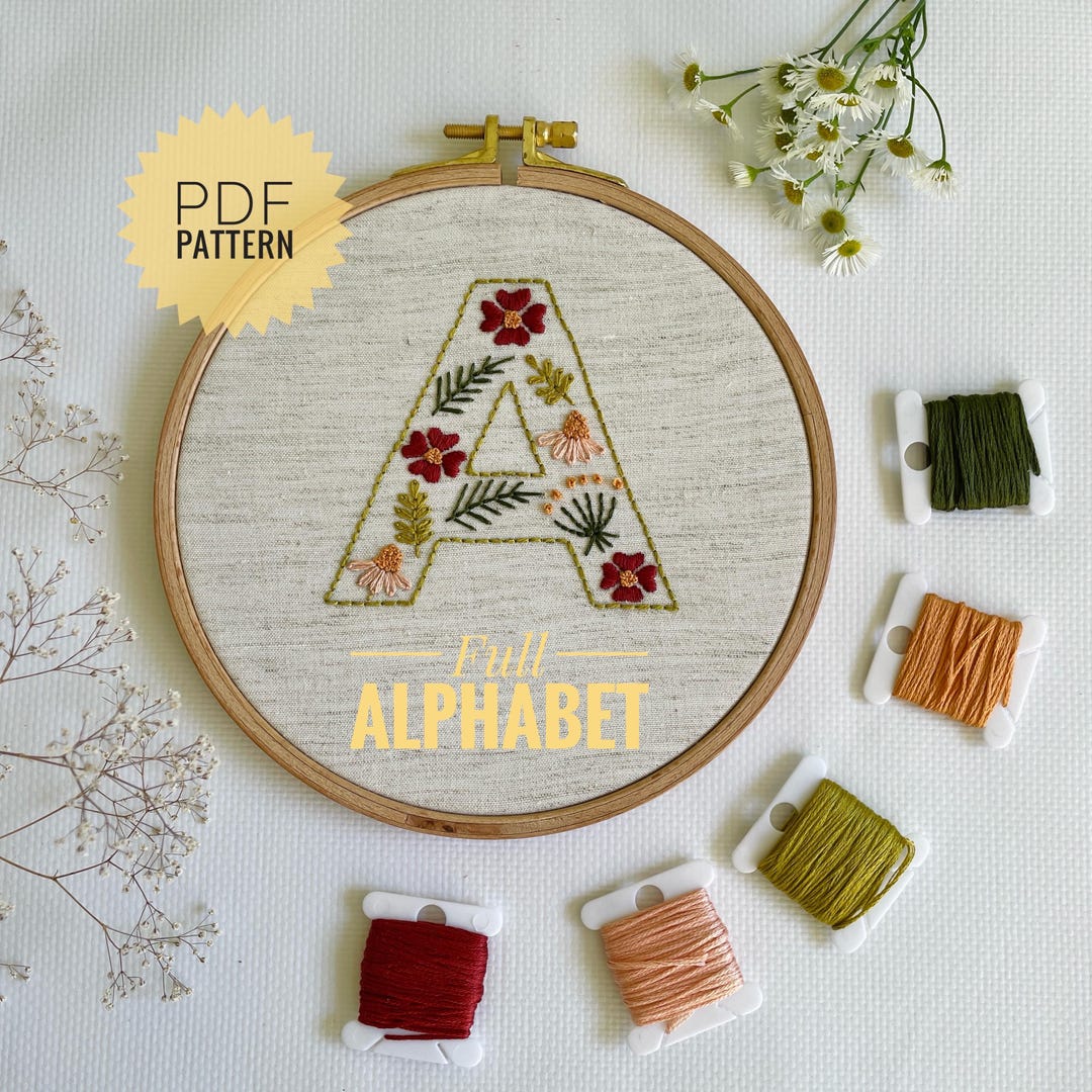 Floral Alphabet Hand Embroidery Pattern, Wildflowers Monogram ...