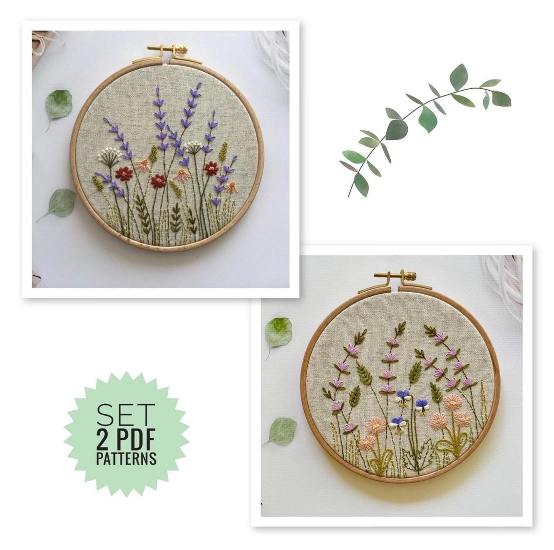 Botanical Hand Embroidery Designs Set, Wildflowers Embroidery Patterns ...