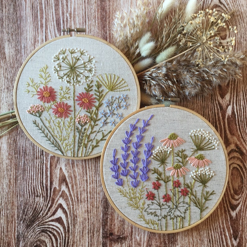 Wild Meadow Embroidery Patterns Collection, Do It Yourself Set of ...