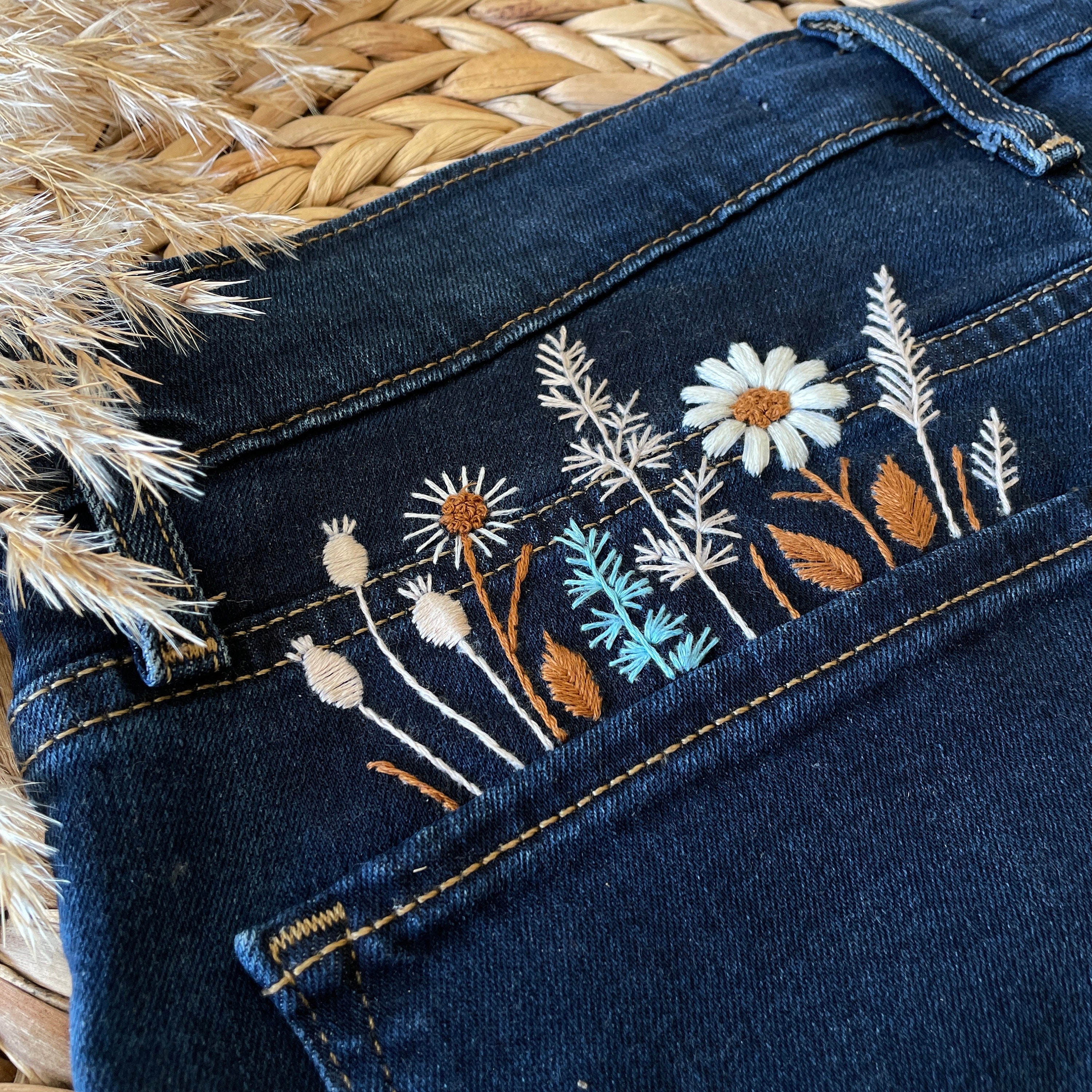 Stick and Stitch Jeans Embroidery Pattern, Boho Jeans Pocket, Denim ...