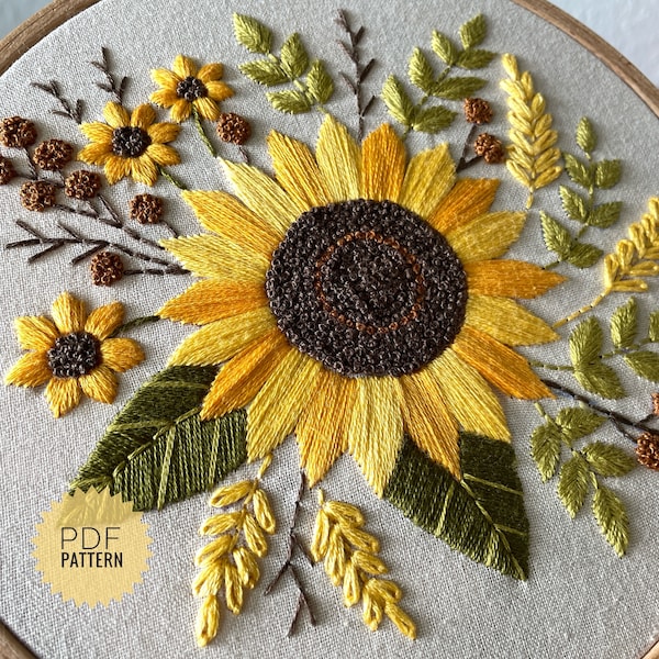 Sunflower Embroidery - Etsy UK