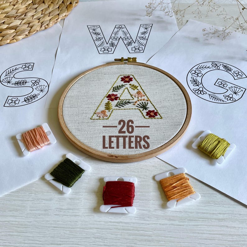 Floral Alphabet & Numbers Embroidery PDF Pattern Bundle, Wildflowers ...