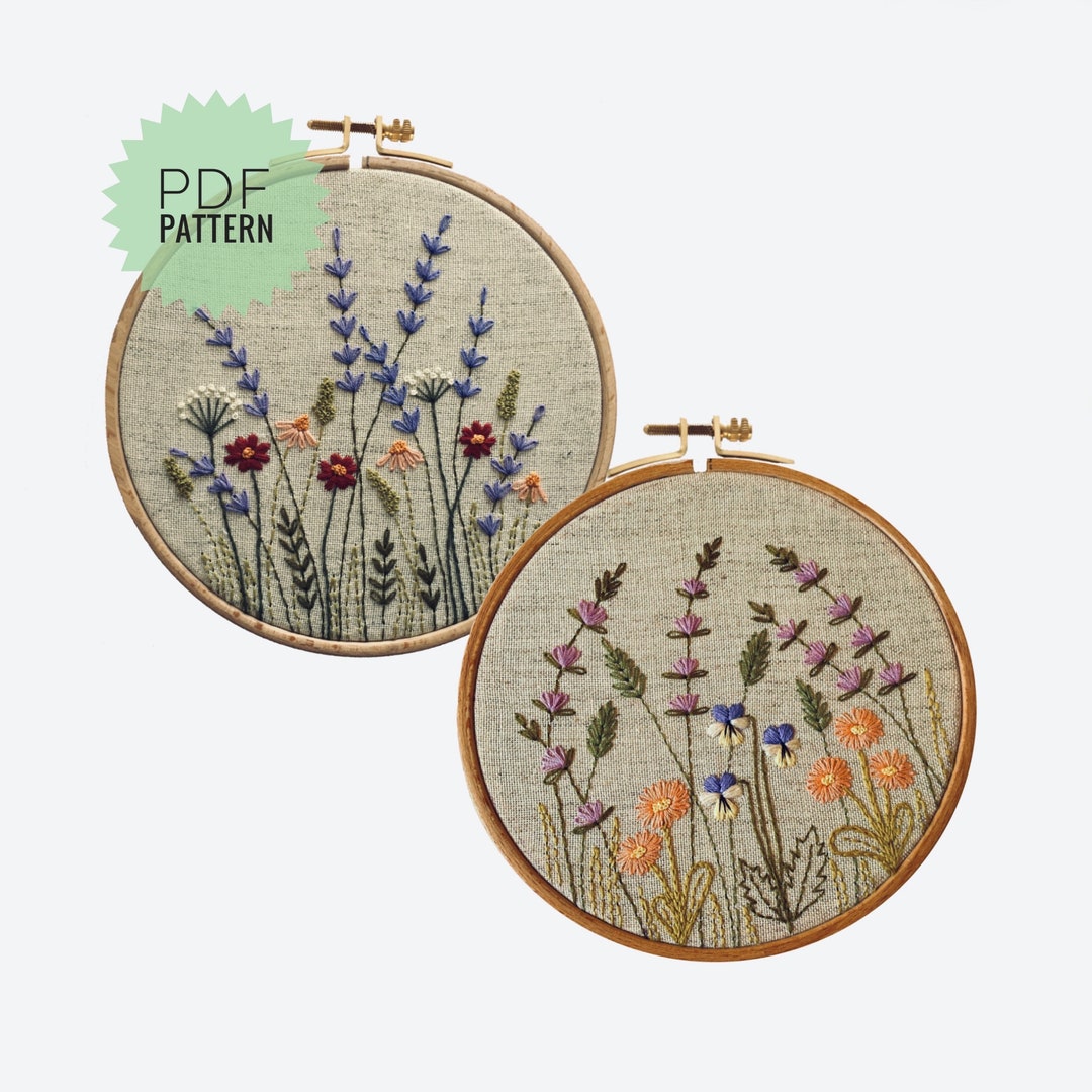 Botanical Hand Embroidery Designs Set, Wildflowers Embroidery Patterns ...