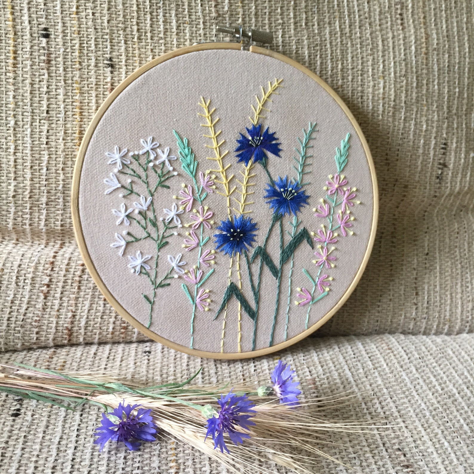 Floral embroidery hoop art cornflowers gift for girl Hand | Etsy
