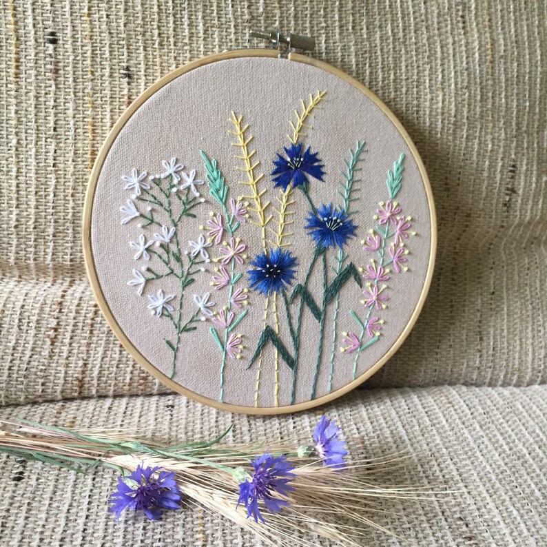 Floral embroidery hoop art cornflowers gift for girl Hand | Etsy