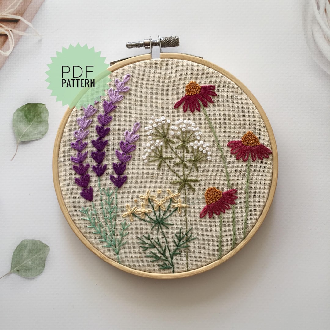 Easy Flowers Small Embroidery Pattern, Wildflowers Embroidery Design ...