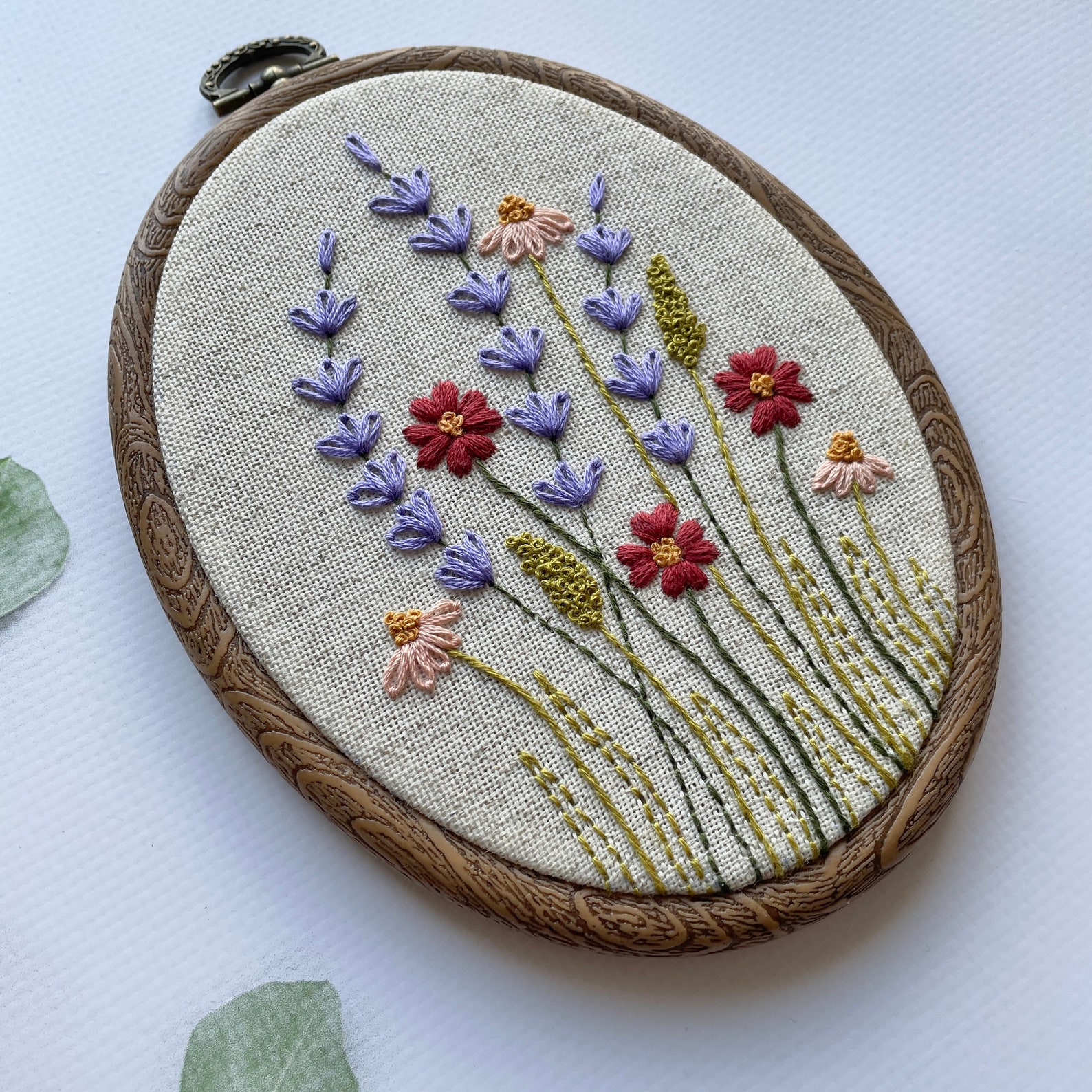 Wildflower Meadow Embroidery Pattern, Beginner Friendly Floral Oval ...