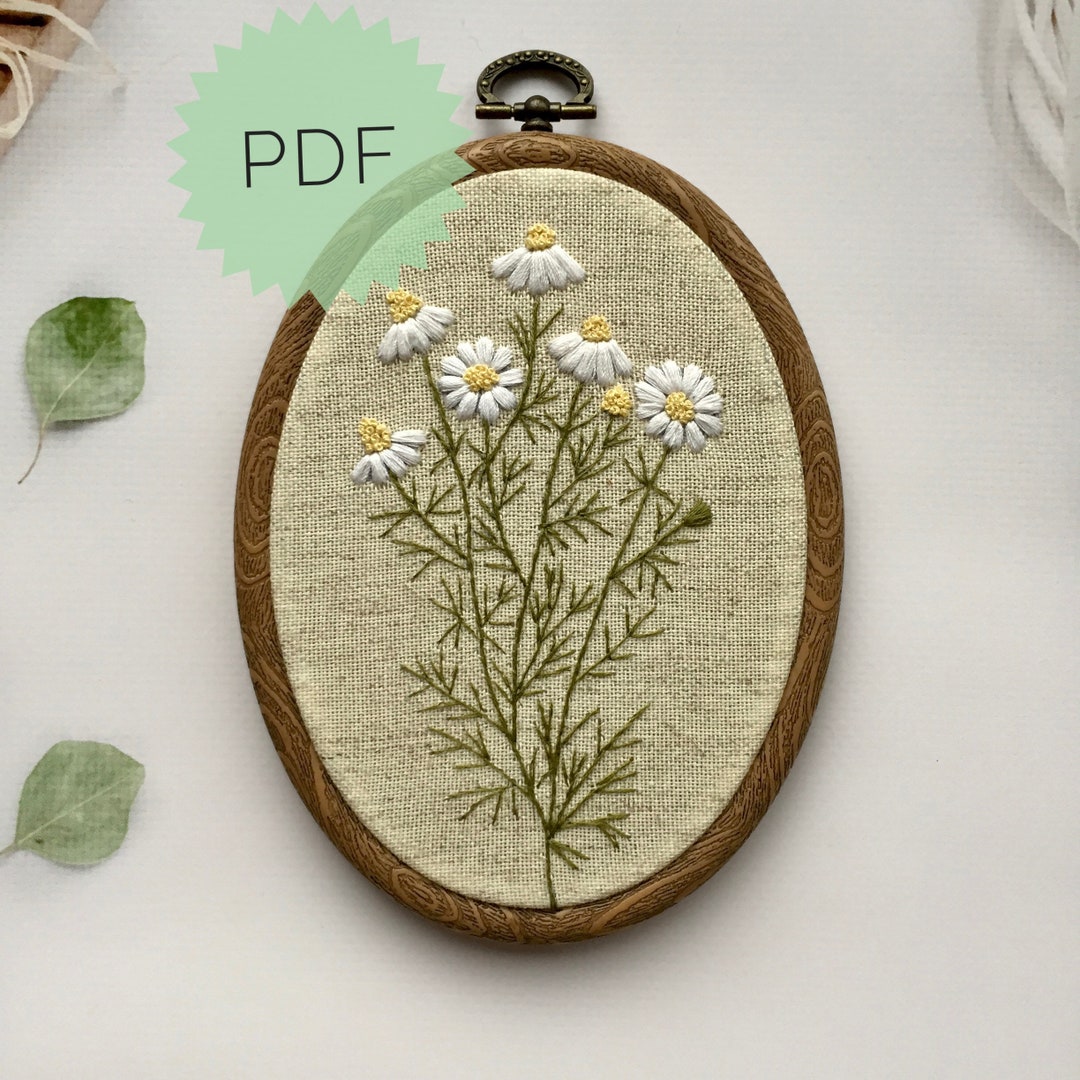 DIY Botanical Art Embroidered Daisy Vintage Style White - Etsy
