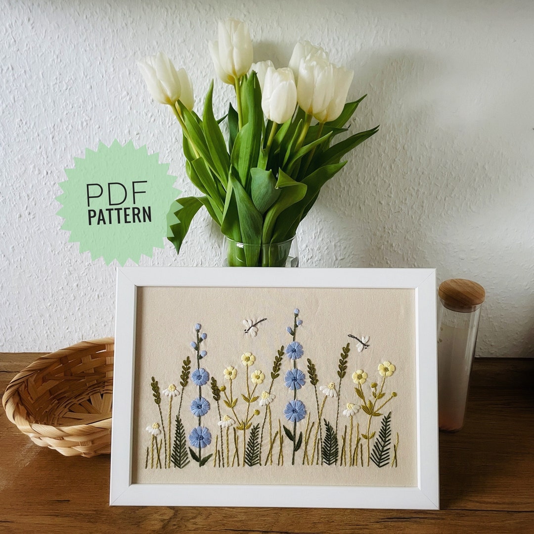 Wildflowers Embroidery Border Pattern, Floral Hand Embroidery ...