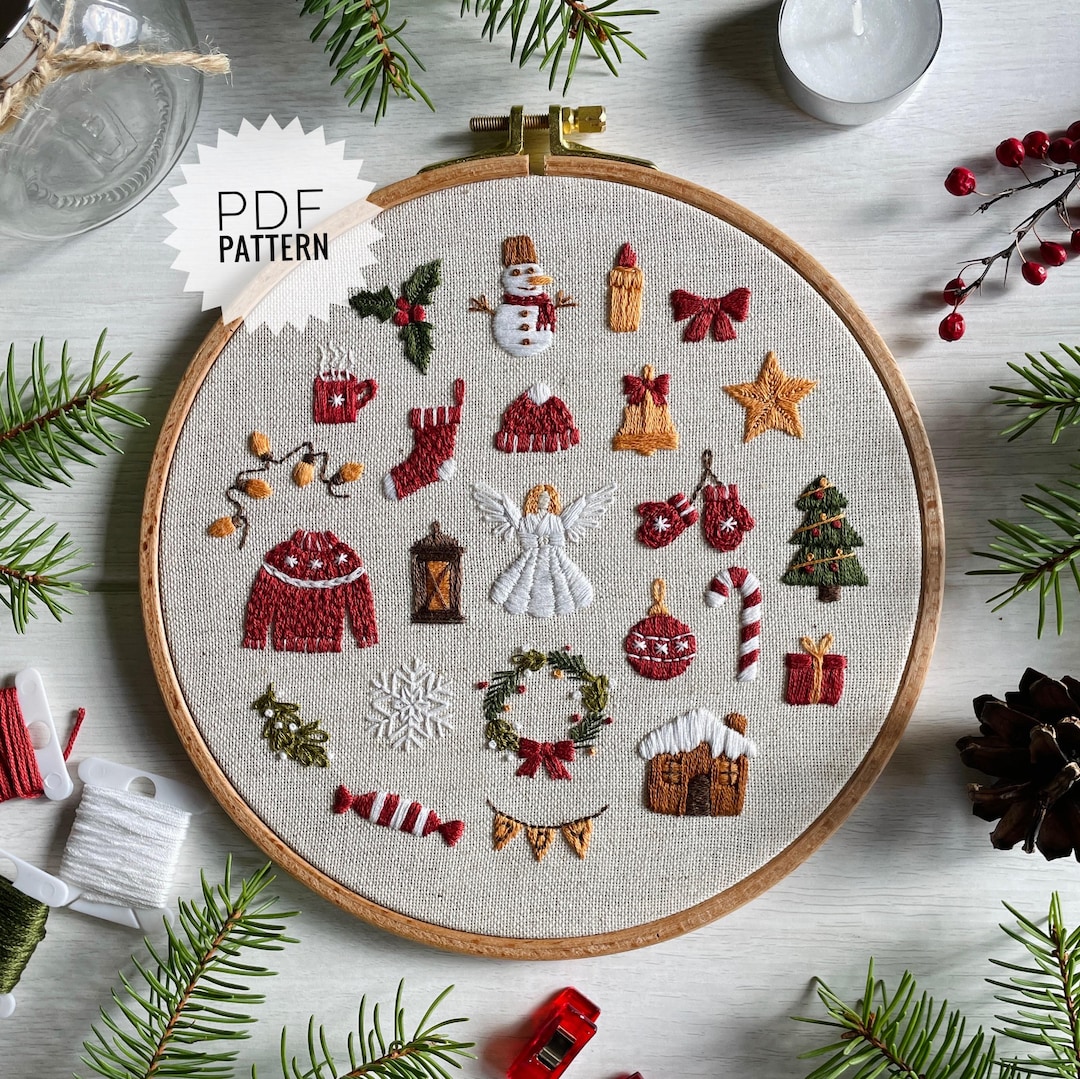 Christmas Advent Calendar Embroidery Pattern, DIY Winter Elements ...