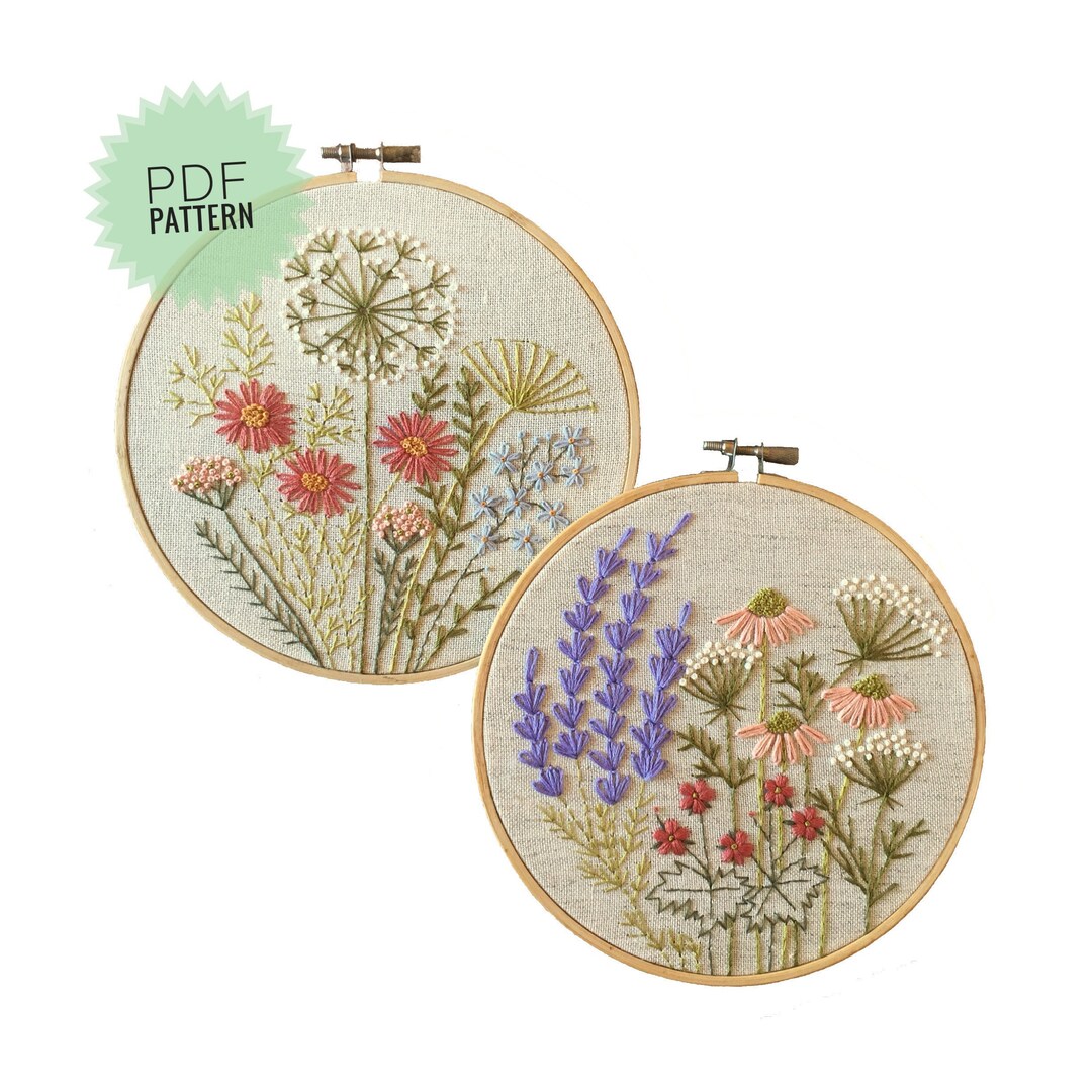 Wild Meadow Embroidery Patterns Collection, Do It Yourself Set of ...