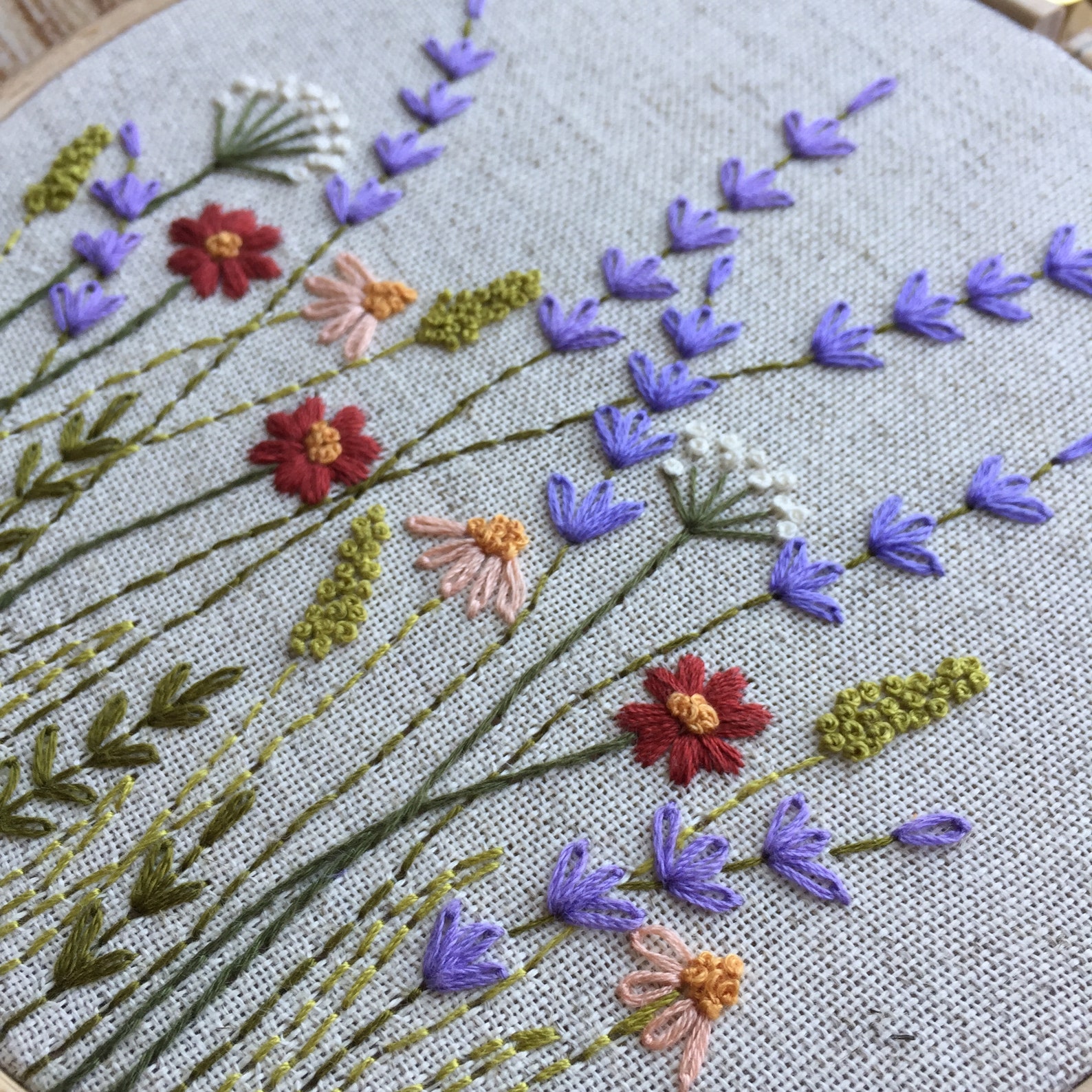 Floral Hand Embroidered Design Wildflowers and Herbs Meadow - Etsy