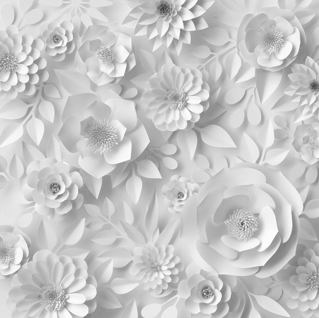 Paper Flowers - Photo Mural 3D Effect Wall Art Print Removable Wall ...