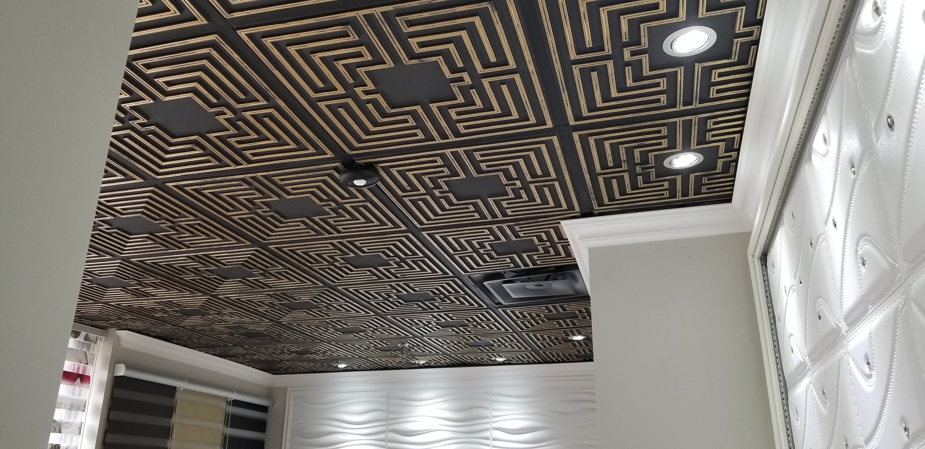 Modern Faux Tin Ceiling Tiles in Black and Gold for Glue up ...