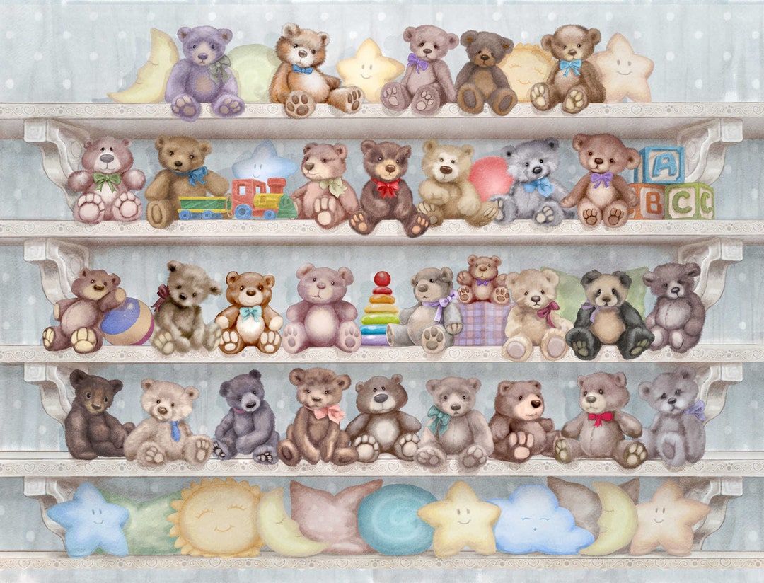 Teddy Bears Mural Wall Art Print for Kids Bedroom Removable Wall Décor ...