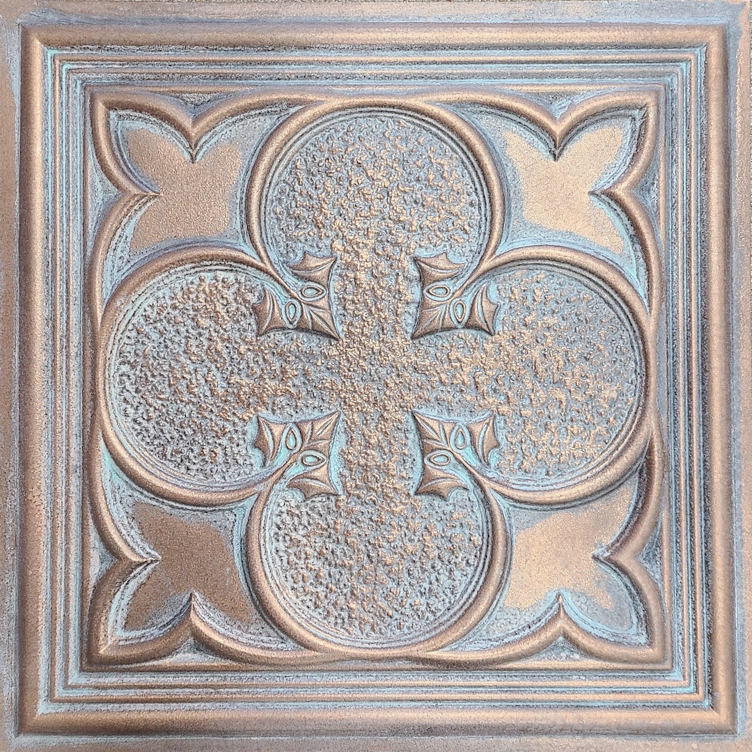 Gothic Decorative Faux Tin PVC Ceiling Tiles in Weathered Copper. Drop ...