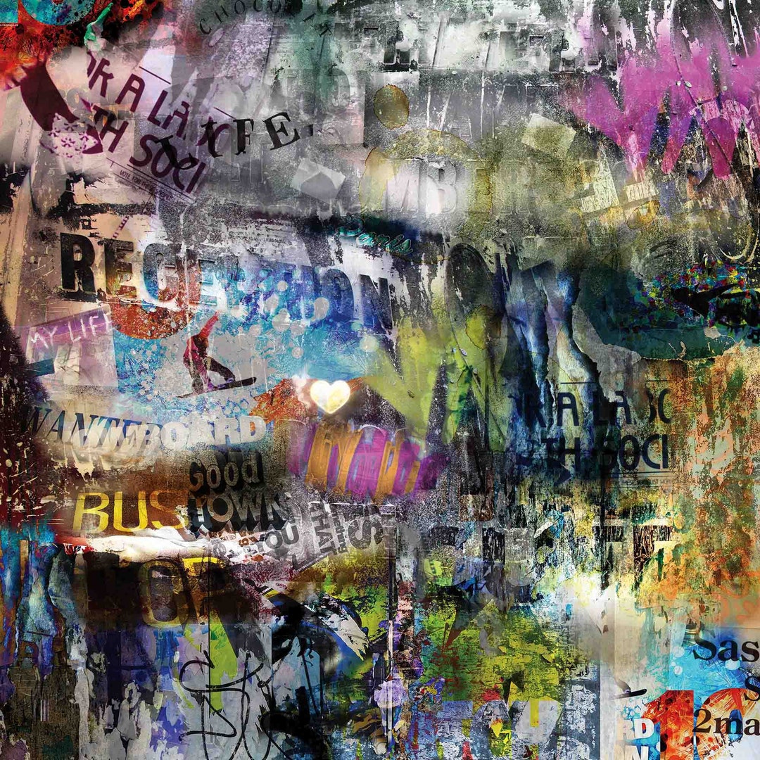 Colorful Abstract Collage Mural Wall Art Print Removable Wall Décor ...