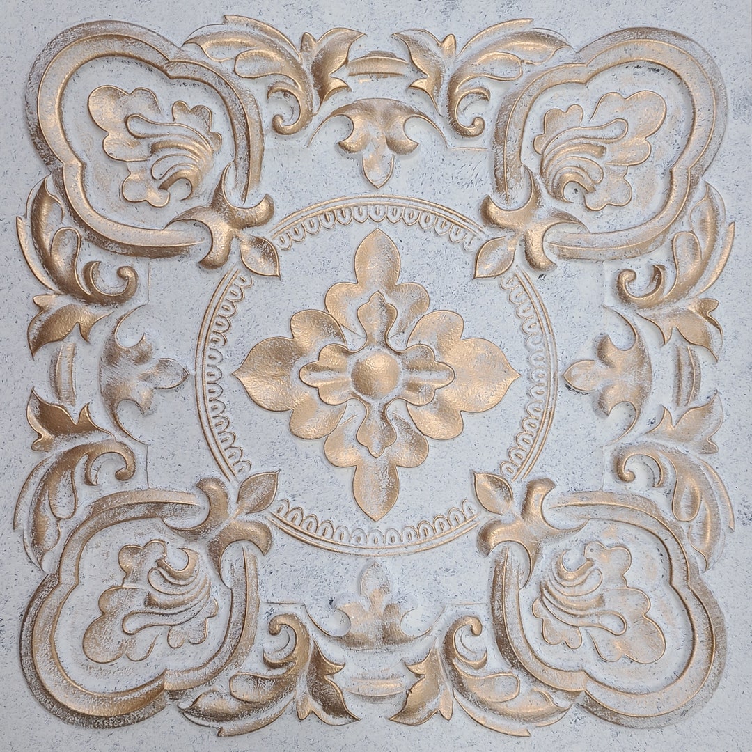 Rustic Gold Vintage Faux Tin Ceiling Tiles for Glue-up or Drop-in ...