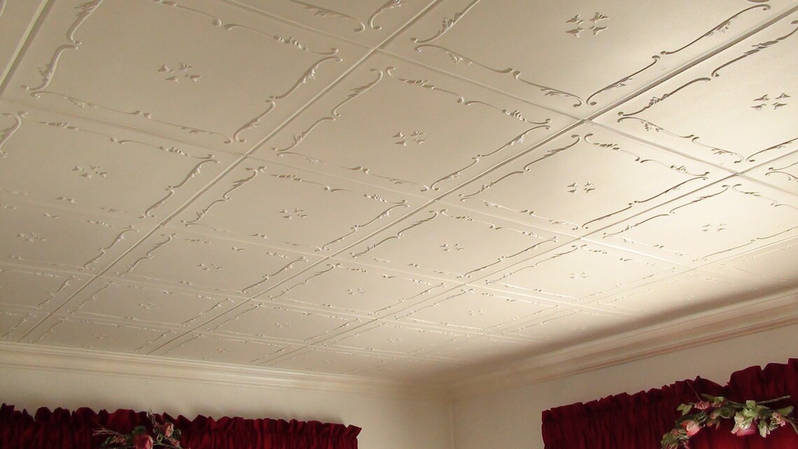 Styrofoam Ceiling Tiles Cover Popcorn Ceiling. Easy DIY Glue | Etsy