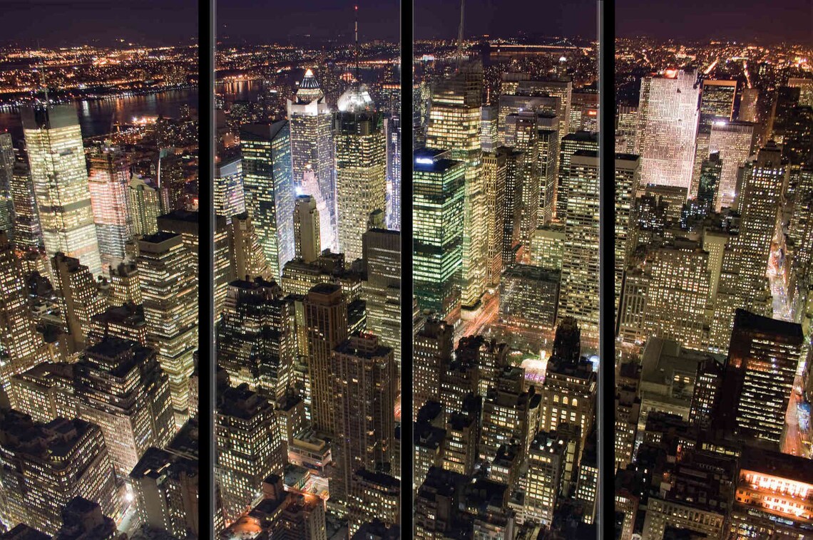 Manhattan at Night With Window Frames - Removable Photo Mural. 3D ...