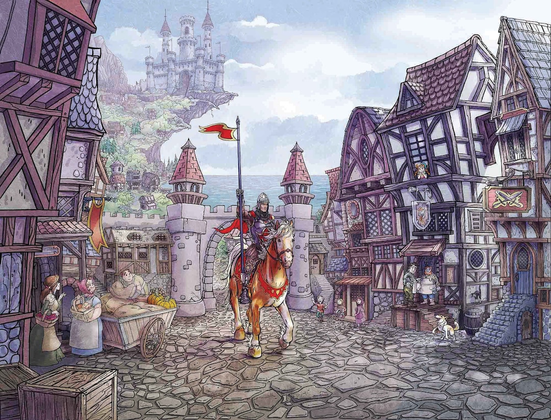 Knight at Medieval Village Wall Art Print Removable Wall Décor Mid ...