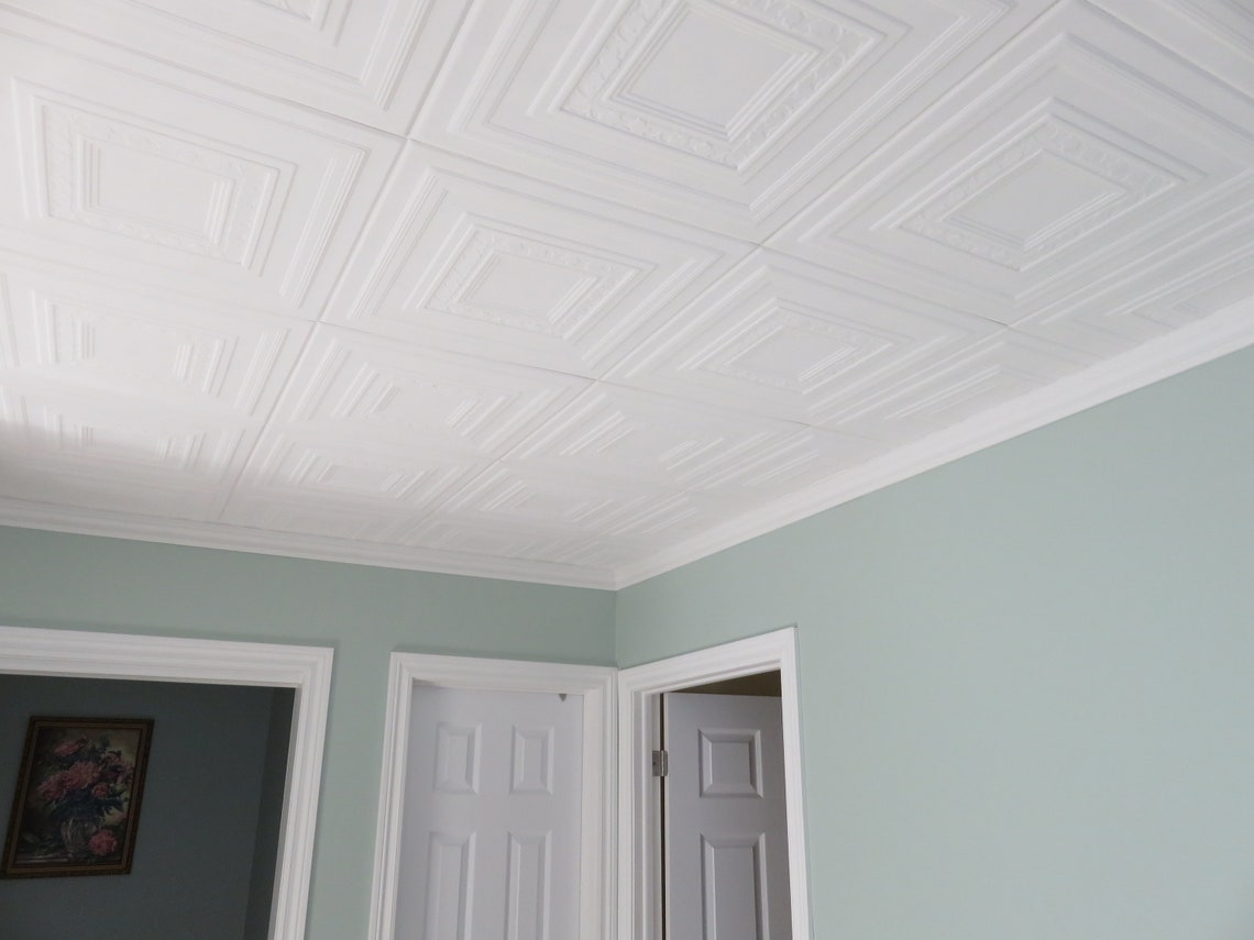 Styrofoam Ceiling Tiles - Popcorn Ceiling Cover. Easy DIY Installation ...