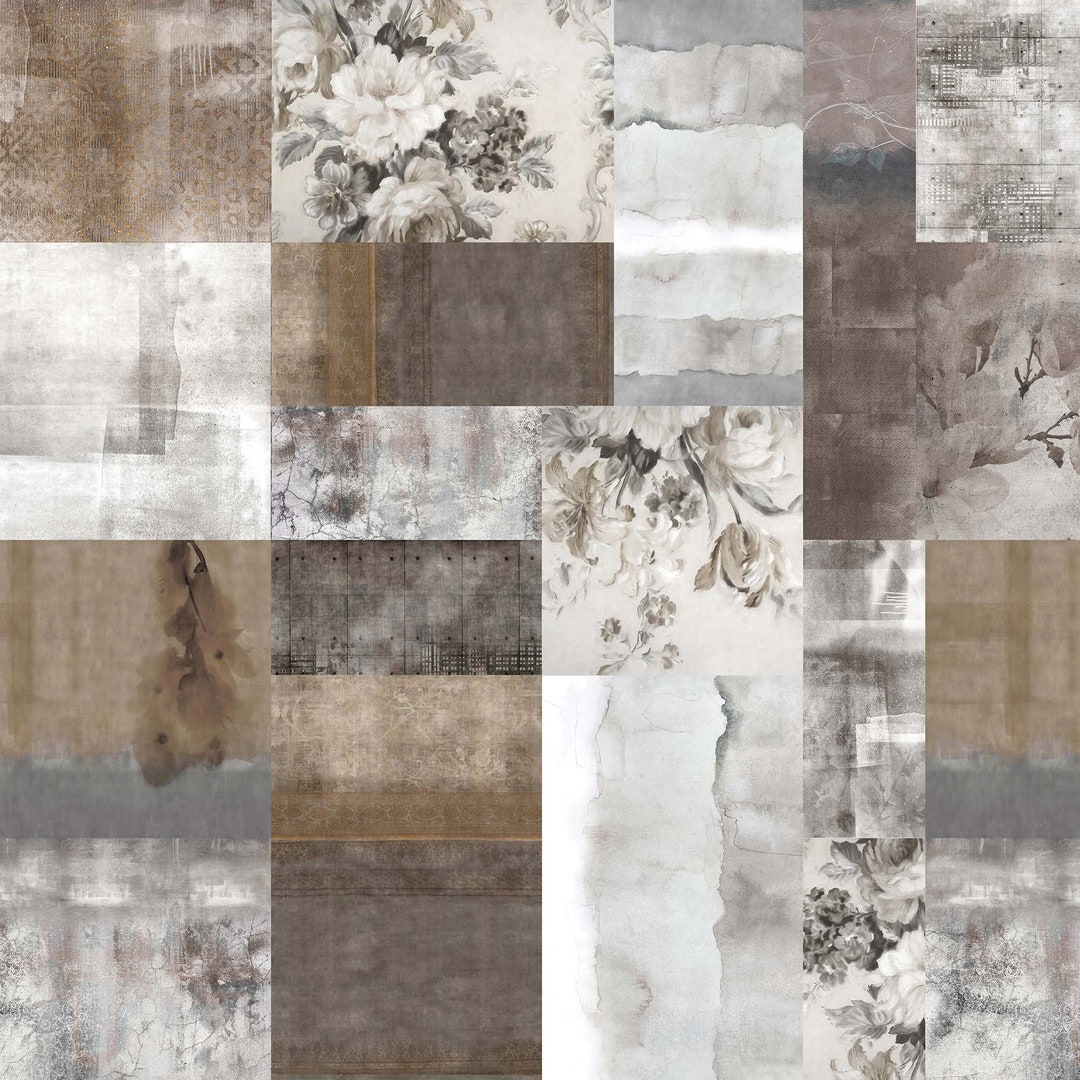 Geometric and Floral Collage Photo Mural Wall Art Print Removable Wall ...