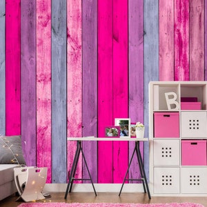 Pink Wood Planks - Photo Mural 3D Effect Wall Art Print Removable Wall ...