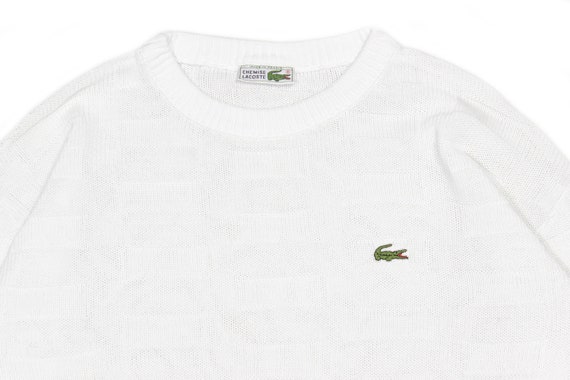 Lacoste Vintage 90S Logo White Knit France - Gem