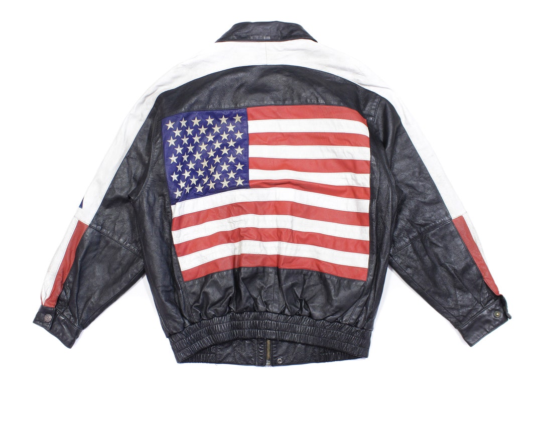 Vintage 90S USA Flag Leather Jacket - Etsy