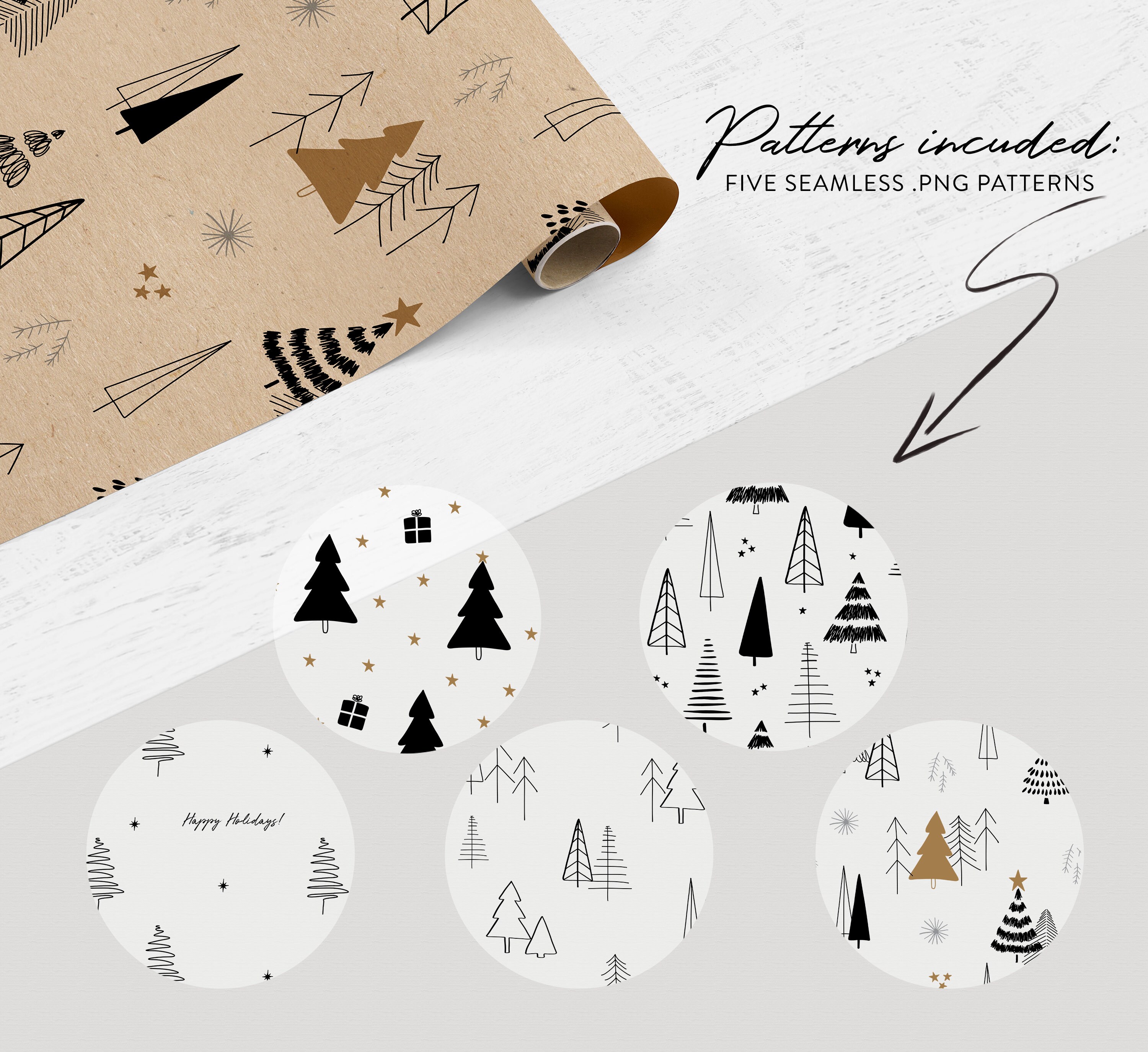 Scandinavian Christmas Trees, Patterns & Illustrations - Cozy Christmas ...