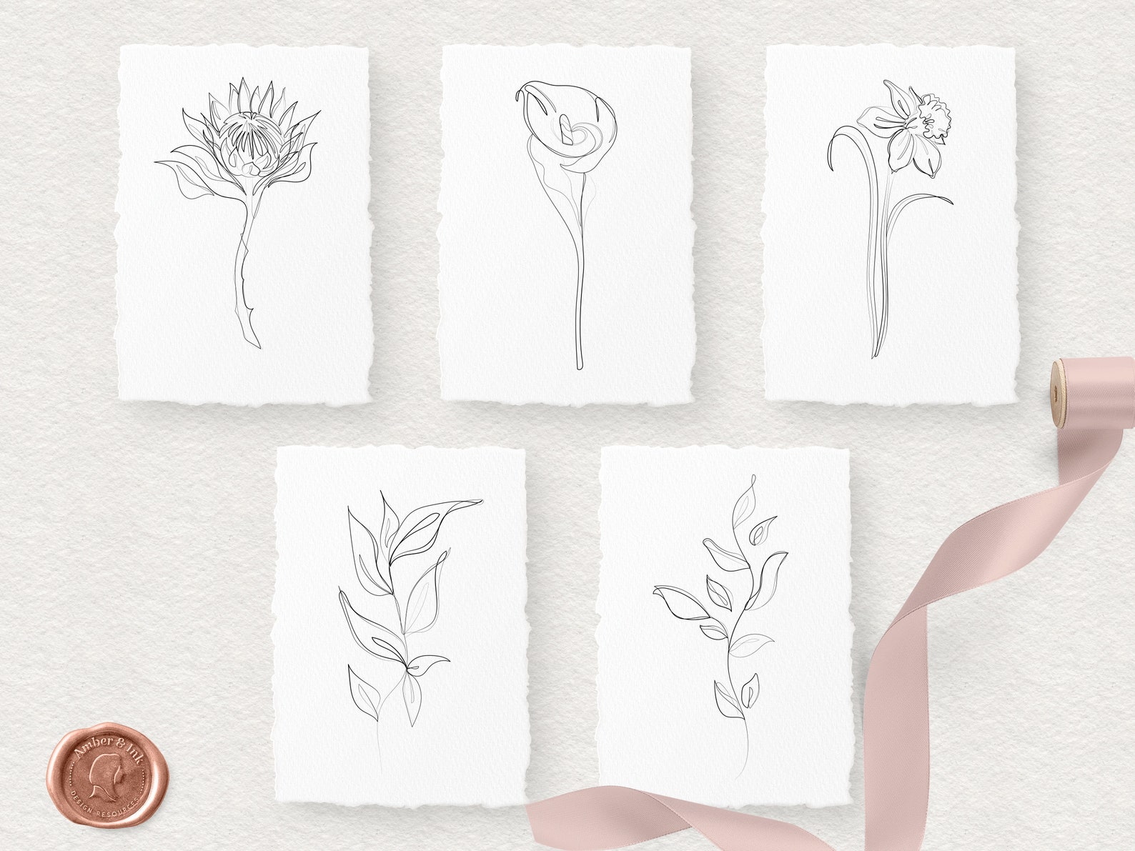 Fine Art Minimalist Botanical Line Art No.2 - Elegant Clipart Flowers ...
