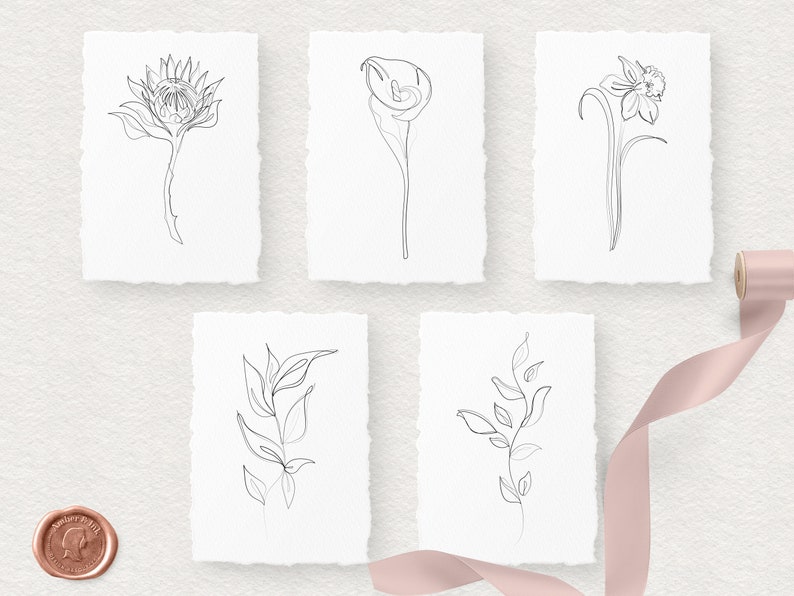 Fine Art Minimalist Botanical Line Art No.2 - Elegant Clipart Flowers ...