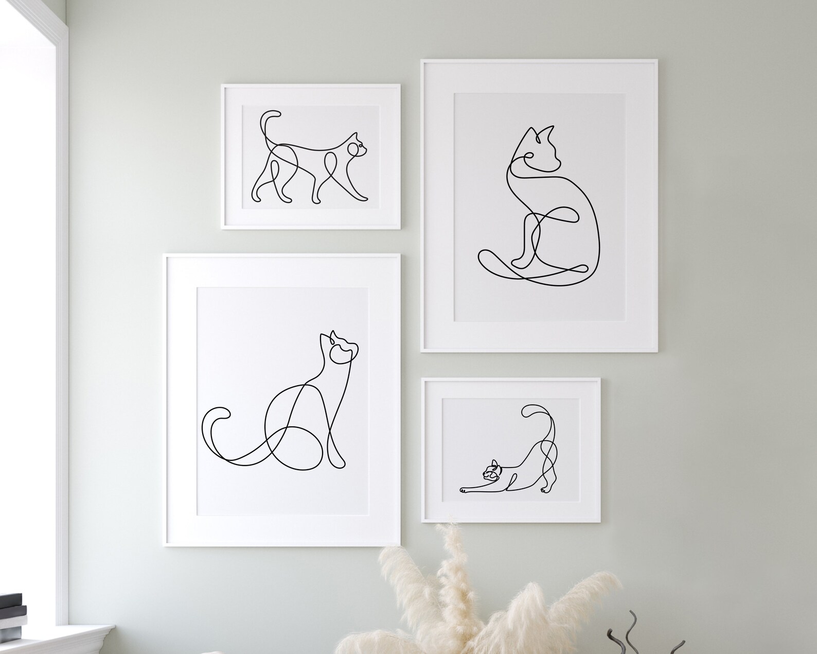 Minimalist Cat Illustrations Four Elegant One-line Cats | Etsy