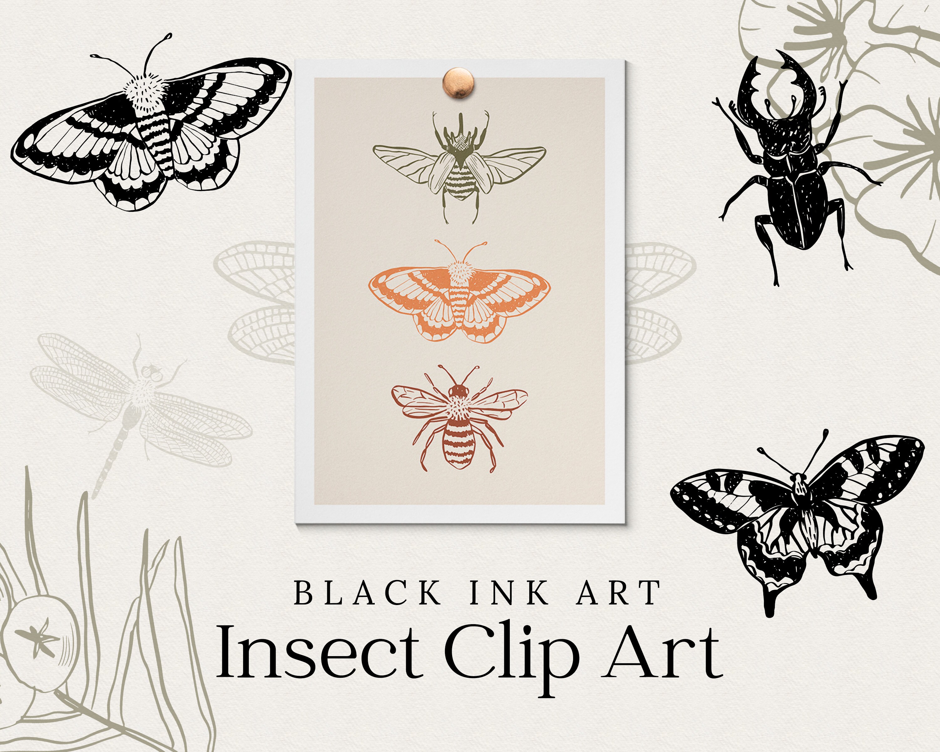 Insect Clip Art Illustrations - Black Ink Insects - Bug Clipart ...
