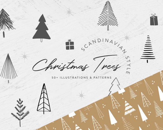 Scandinavian Christmas Trees Patterns & Illustrations Cozy | Etsy