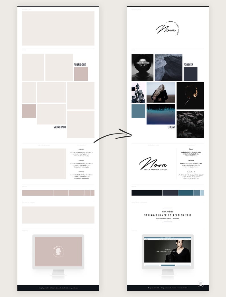 Modern Brand Board Template, Branding Board Template for Designers ...