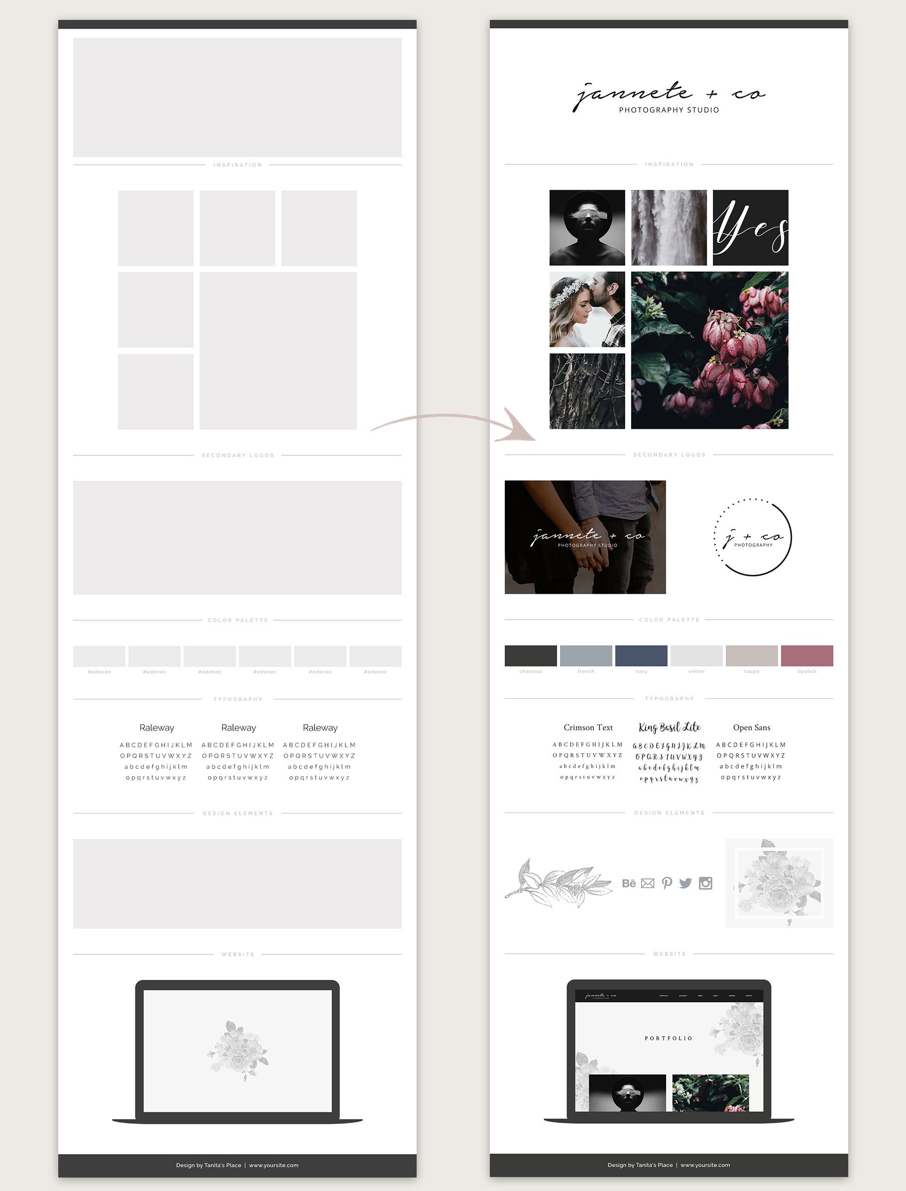 Brand Board Template, Moodboard, Mood Board Template for Web Designers ...