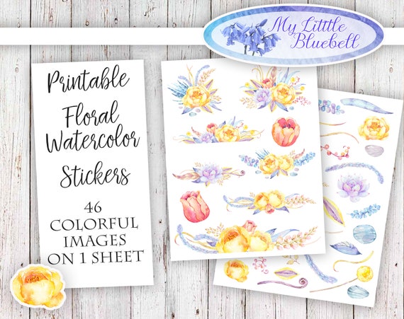 PRINTABLE FLORAL WATERCOLOR Stickers 46 Images Included on 2 | Etsy