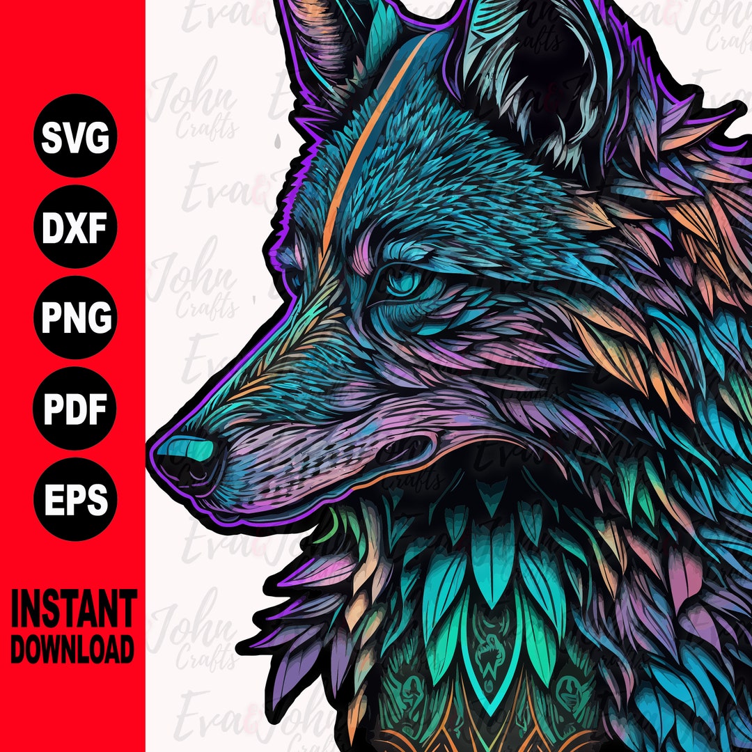 INSTANT DOWNLOAD Wolf Colorful / Jpg Svg Eps Png Dfx / Cutfiles for ...