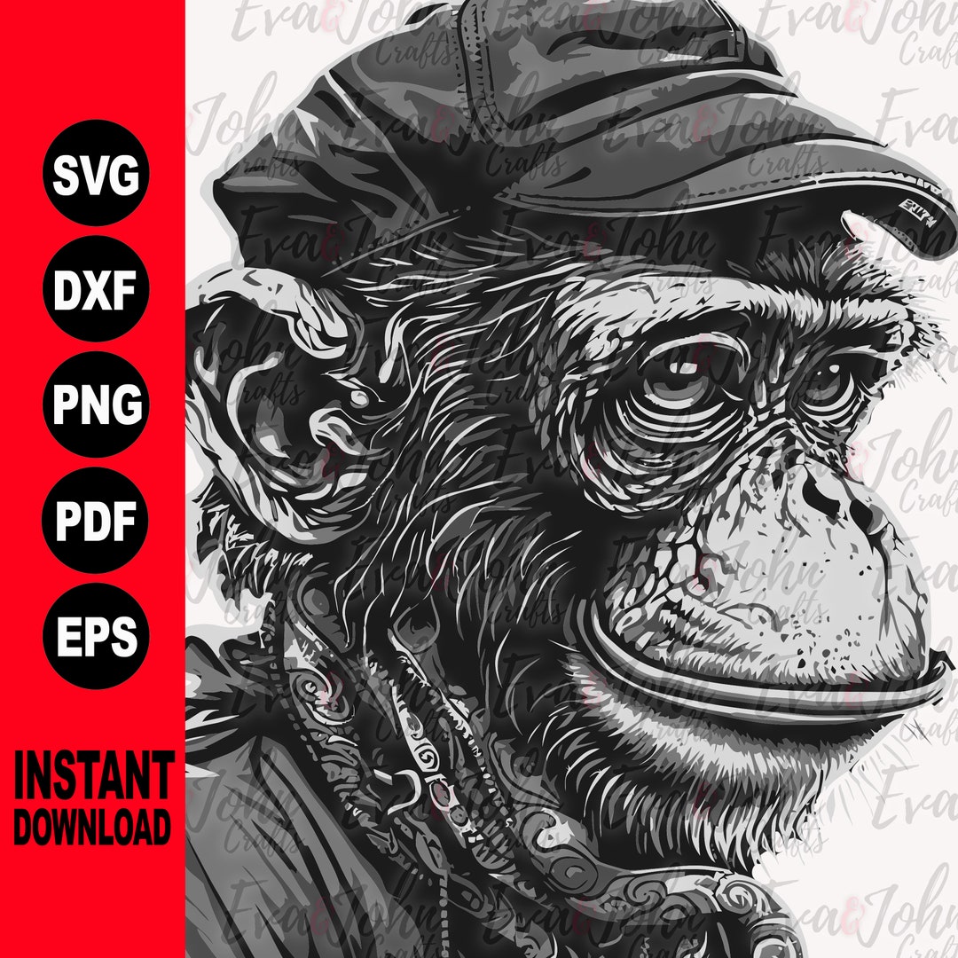 Black and White Cool Gangster Monkey / Jpg Svg Eps Png Dfx / Cutfiles ...