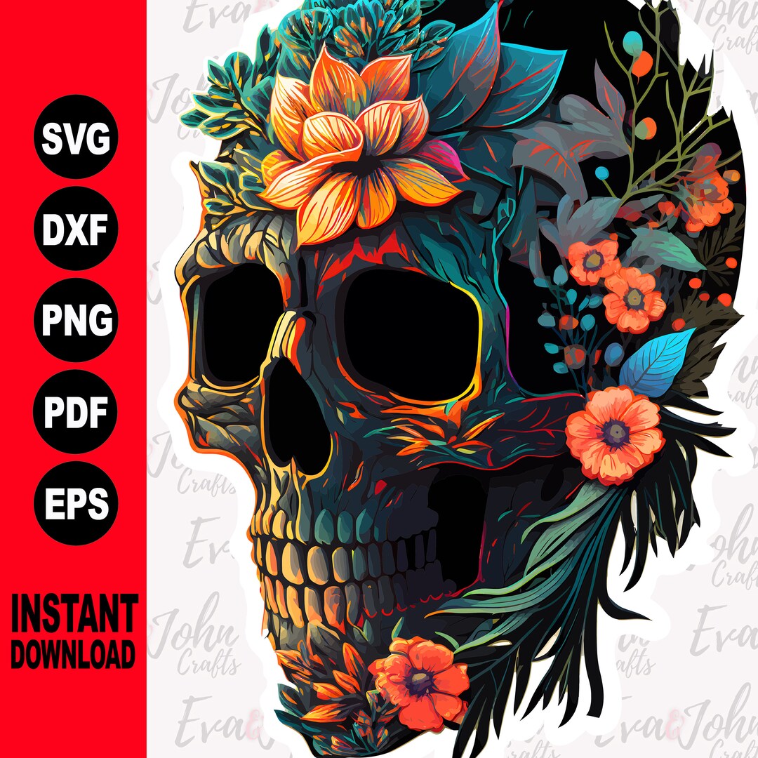 Floral Skull Logo / Jpg Svg Eps Png Dfx / Cutfiles for Silhouette ...