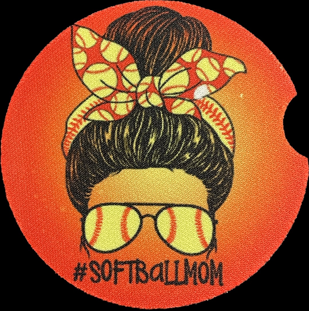 Softball Mom Life Messy Bun 2 Pack Neoprene Car Coasters /cupholder ...